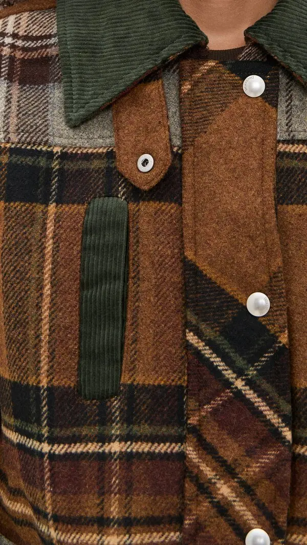Blanknyc Plaid Fleece Shacket With Corduroy Trim