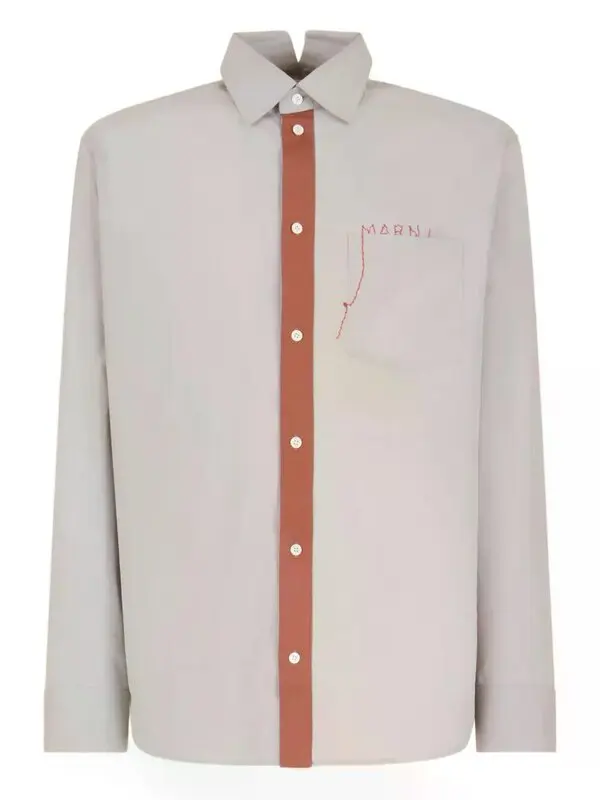 Marni Split-collar Embroidered Shirt - Grey