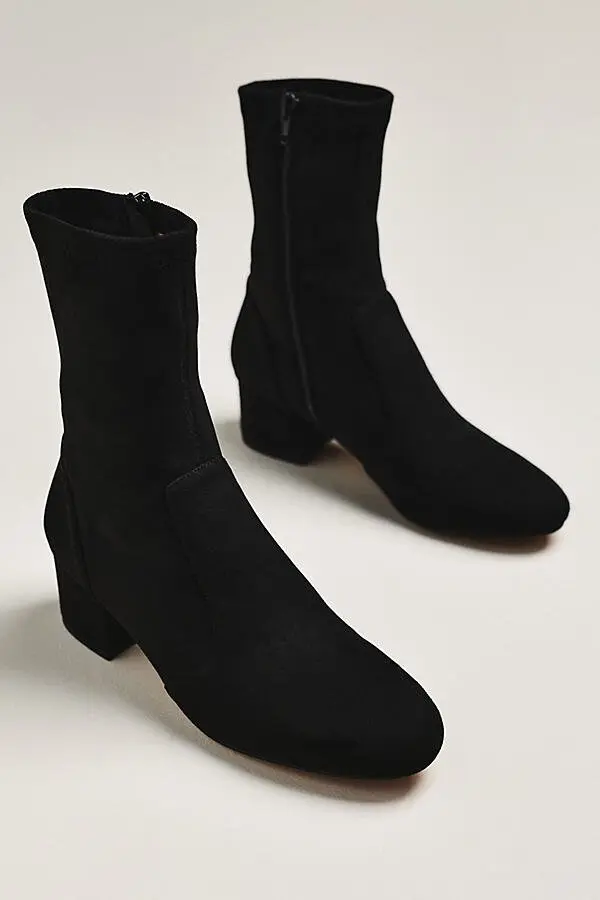 SILENT D Block-heel Ankle Boots - Black Suede