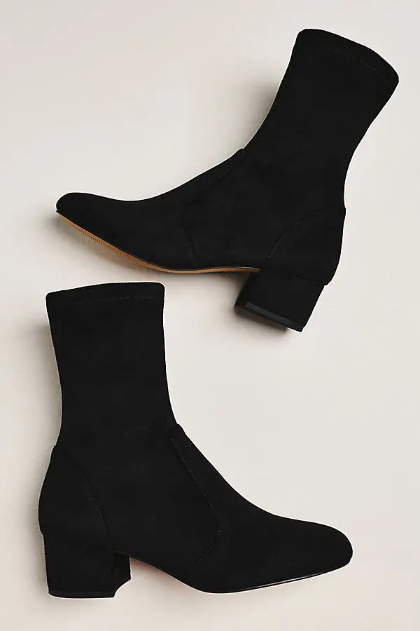 SILENT D Block-heel Ankle Boots - Black Suede