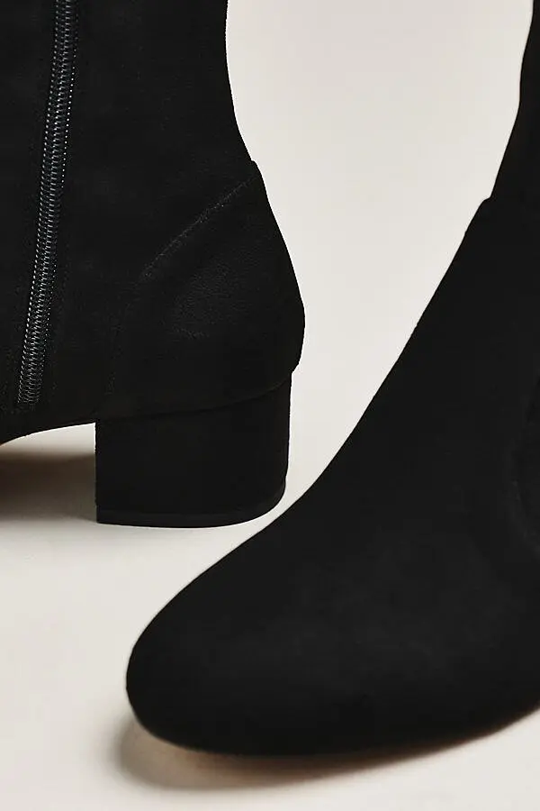 SILENT D Block-heel Ankle Boots - Black Suede