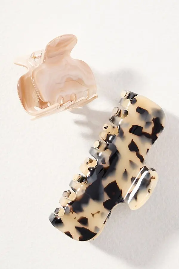 Anthropologie Tortoiseshell Hair Claws Set Of 2 - Cream Tort