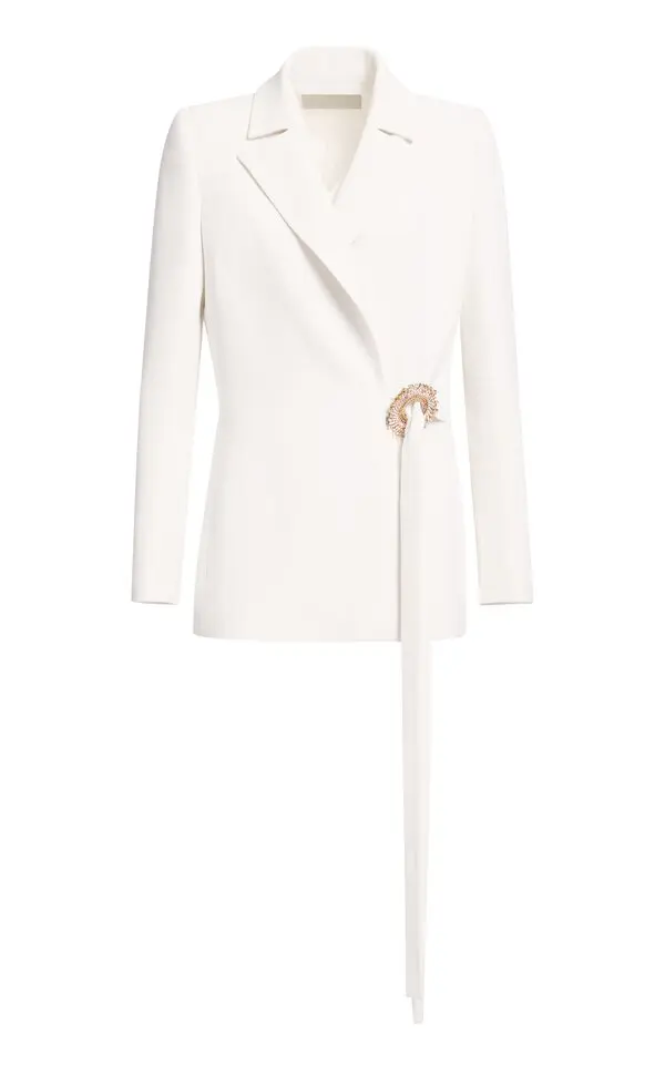 Elie Saab Crystal-embellished Cady Wrap Blazer - White