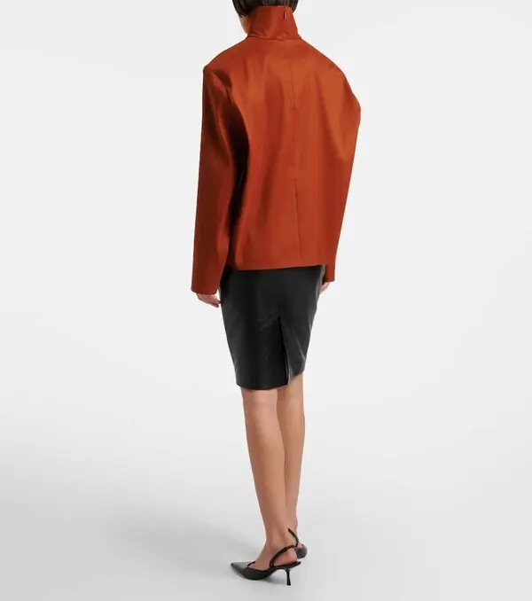 Saint Laurent Silk-blend Turtleneck Top - Orange