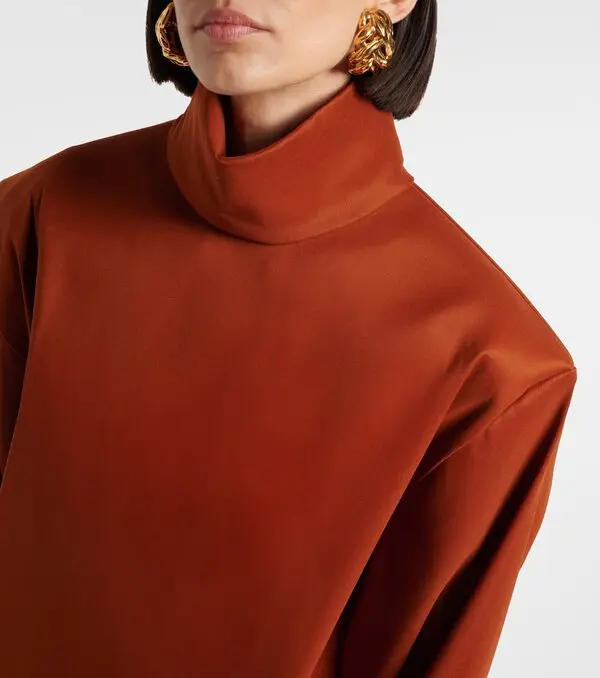 Saint Laurent Silk-blend Turtleneck Top - Orange