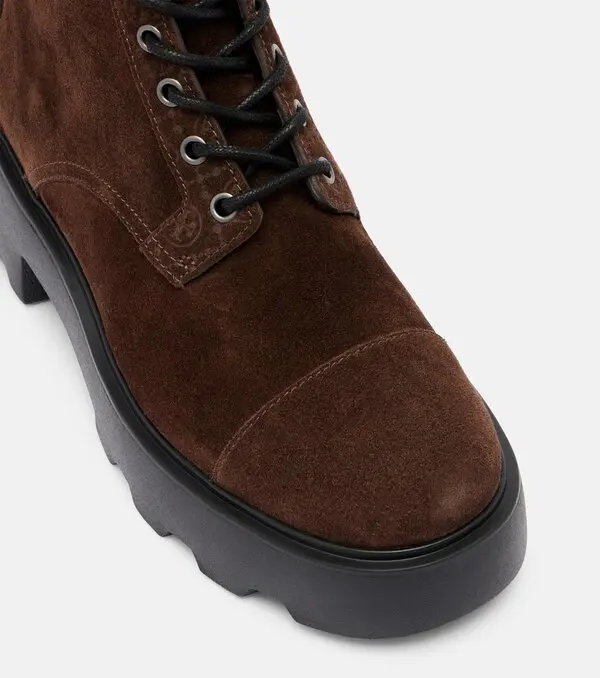 Tory Burch T Monogram Suede Combat Boots - Brown