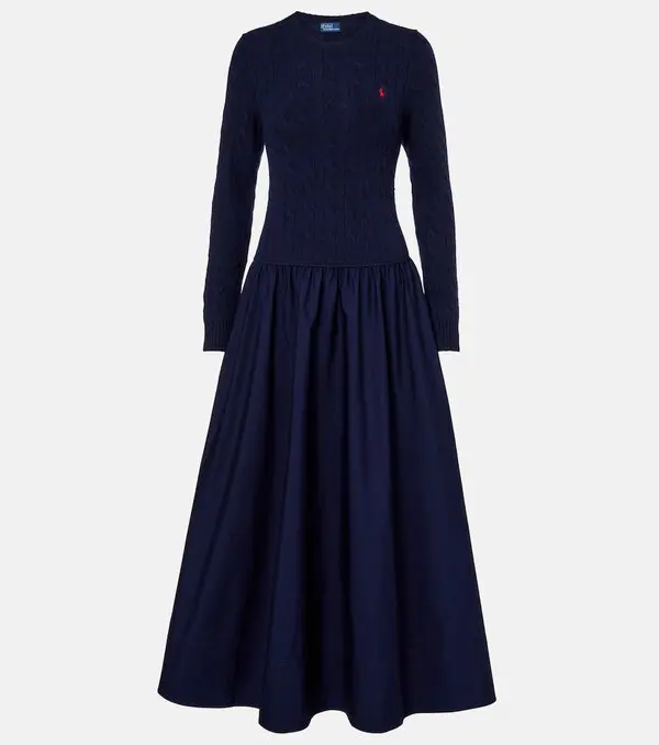 Polo Ralph Lauren Cotton And Wool-blend Maxi Dress - Blue