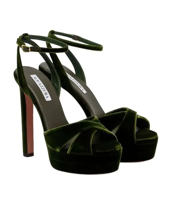 AQUAZZURA Divine 130 Velvet Platform Sandals - Green