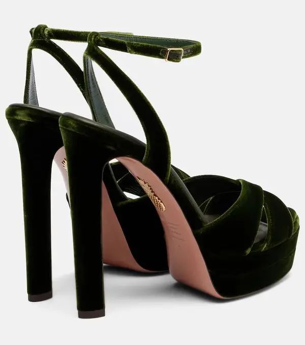 AQUAZZURA Divine 130 Velvet Platform Sandals - Green