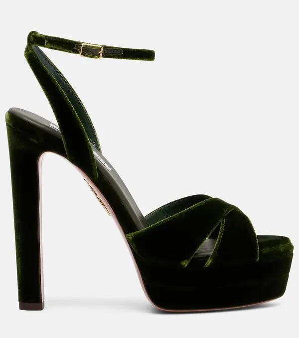 AQUAZZURA Divine 130 Velvet Platform Sandals - Green