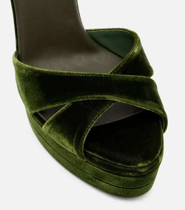 AQUAZZURA Divine 130 Velvet Platform Sandals - Green