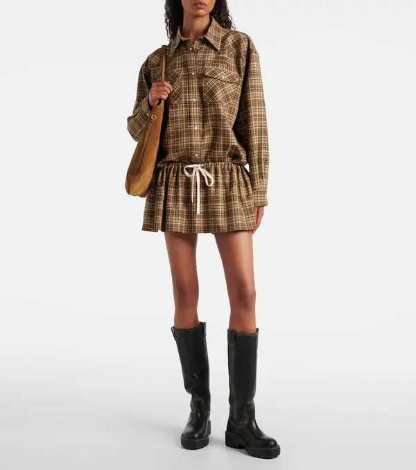 Miu Miu Plaid Virgin Wool Miniskirt - Multicoloured