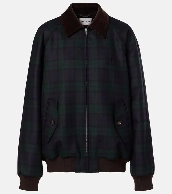Miu Miu Plaid Virgin Wool Twill Blouson Jacket - Blue