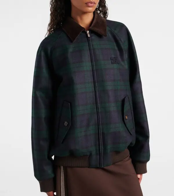Miu Miu Plaid Virgin Wool Twill Blouson Jacket