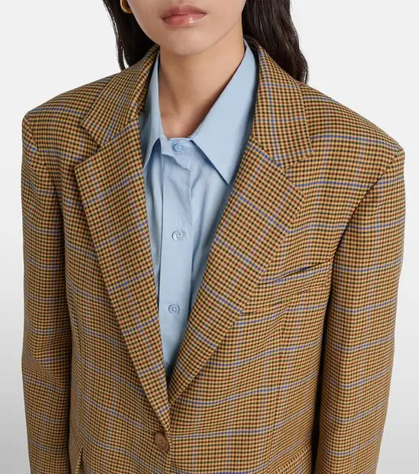 THE FRANKIE SHOP Lyra Houndstooth Oversized Blazer - Beige