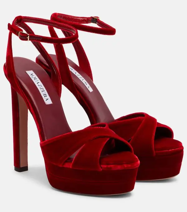 AQUAZZURA Divine 130 Velvet Platform Sandals