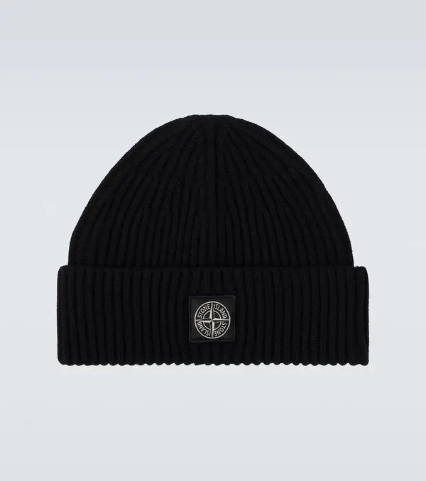 Stone Island Compass Ribbed-knit Virgin Wool Beanie - Black