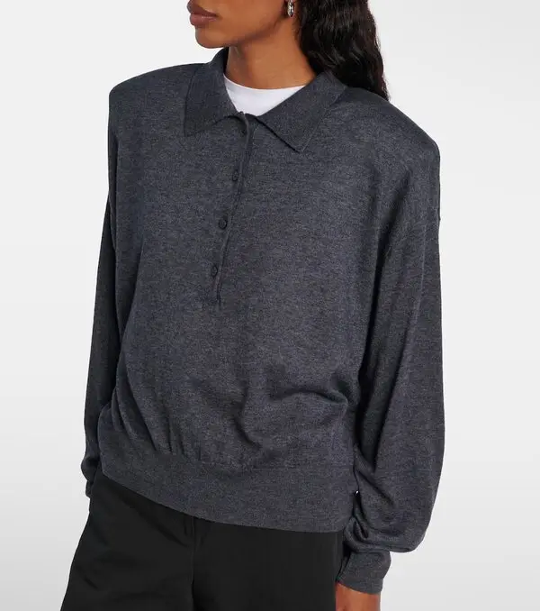 THE FRANKIE SHOP Croydon Wool-blend Polo Sweater - Grey
