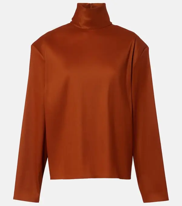 Saint Laurent Silk-blend Turtleneck Top - Orange