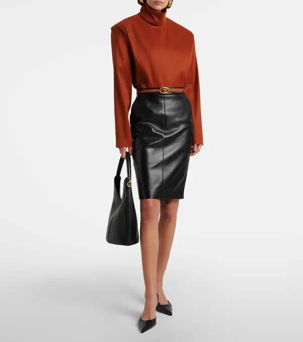 Saint Laurent Silk-blend Turtleneck Top - Orange
