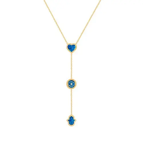 KARMA AND LUCK Gold Plated Multi-symbol Necklace - Gold/blue