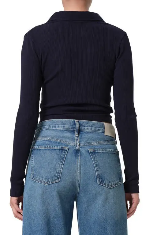 Citizens Of Humanity Long Sleeve Rib Polo - Navy