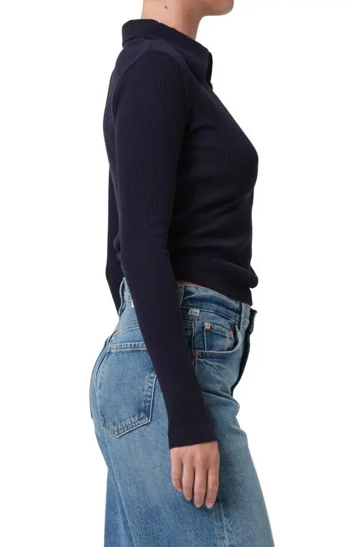 Citizens Of Humanity Long Sleeve Rib Polo - Navy