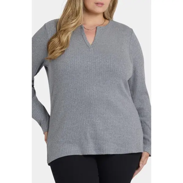 NYDJ Metallic Ribbed Top - Heather Grey