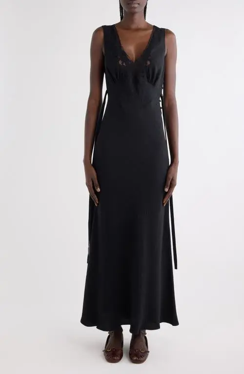 Chlo Sleeveless Column Dress In Jacquard & Lace - Black | Editorialist