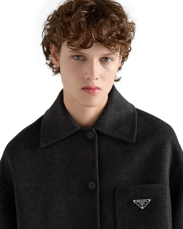 Prada Single-breasted Double Cashwool Caban Jacket - Grey