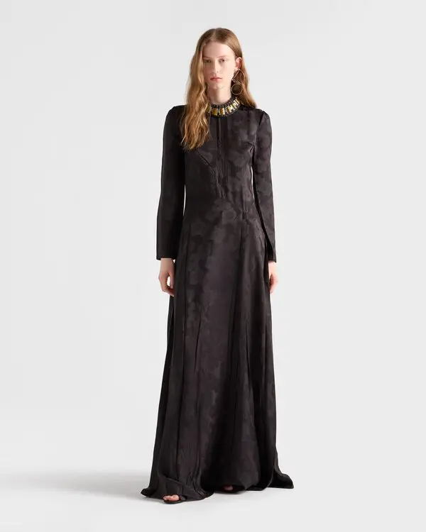 Prada Long Primula Jacquard Dress - Smoky Gray