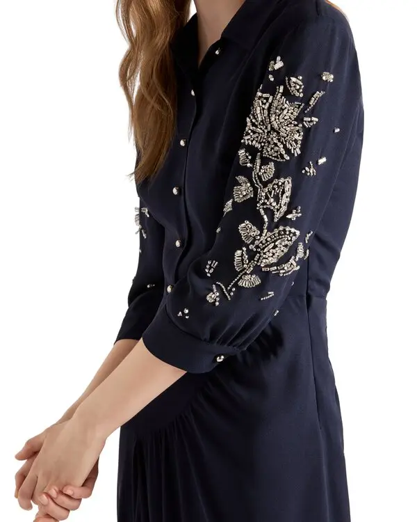 Prada Long Embroidered Sablé Dress - Blue