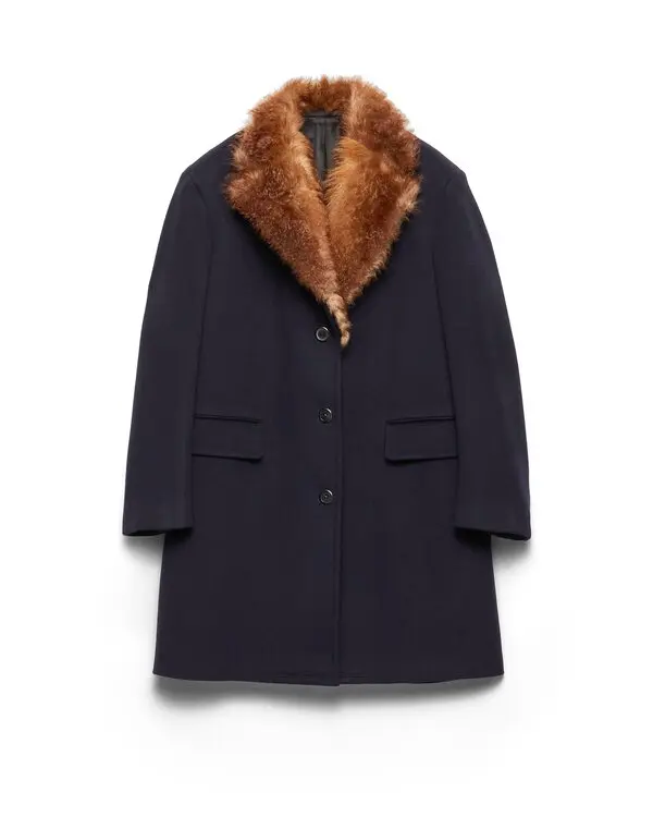 Prada Single-breasted Coat With Shearling Collar - Blue