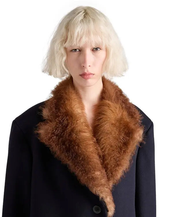 Prada Single-breasted Coat With Shearling Collar