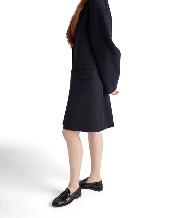 Prada Single-Breasted Coat With Shearling Collar - Blue | Editorialist