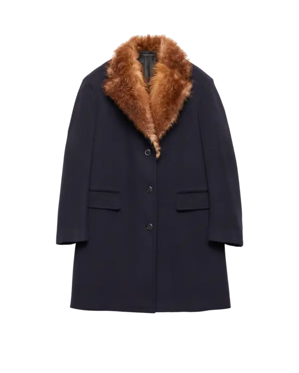 Prada Single-breasted Coat With Shearling Collar