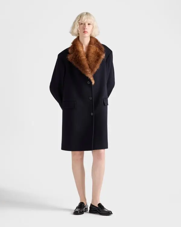 Prada Single-breasted Coat With Shearling Collar