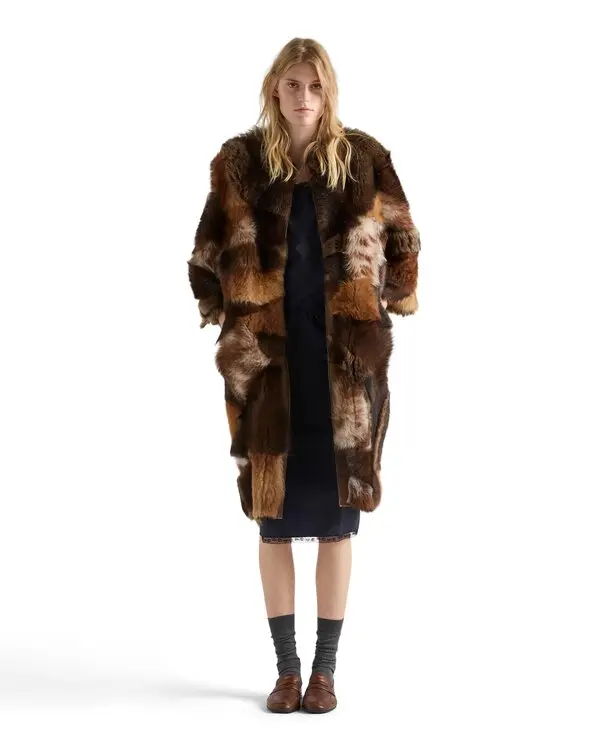 Prada Patchwork Shearling Coat - Multicolored