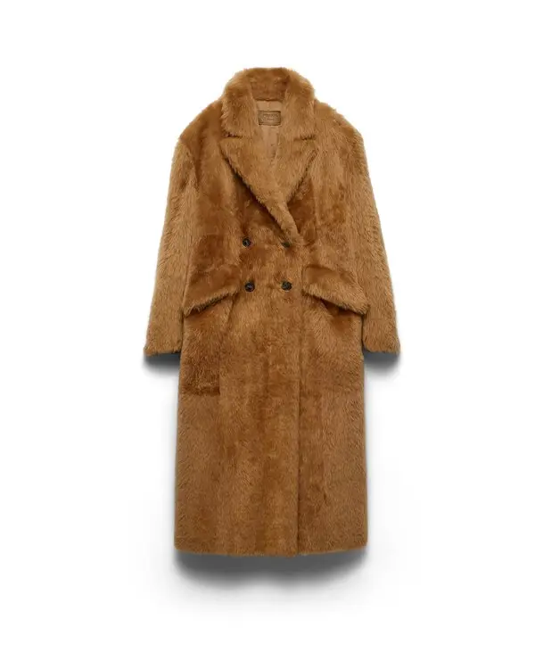 Prada Shearling Double-breasted Coat - Brown