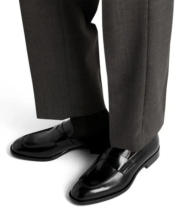 Prada Brushed Leather Loafers - Black