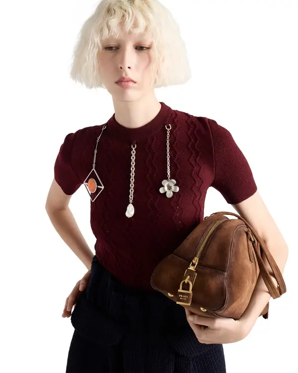 Prada Short-sleeved Wool Sweater With Pendants - Red