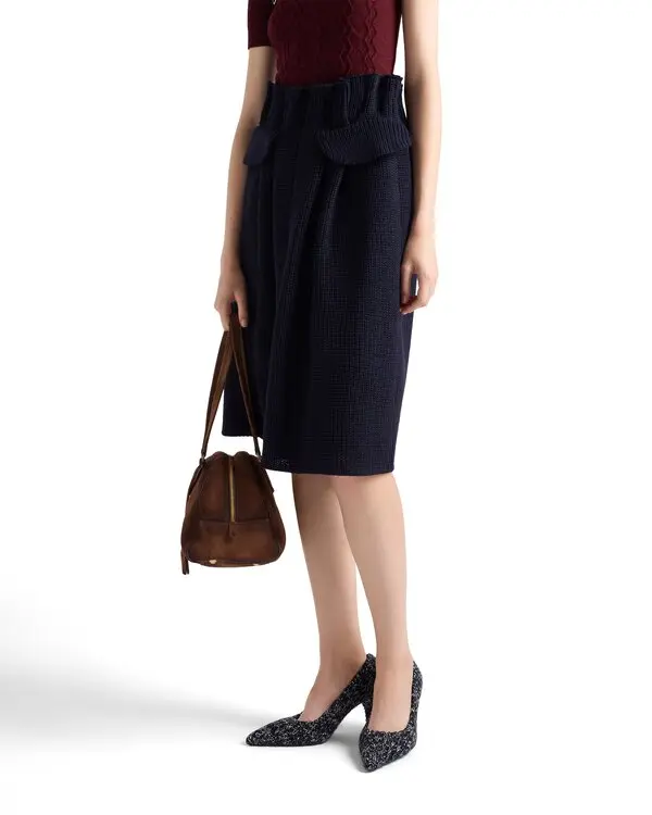 Prada Wool Knit Midi Skirt - Blue