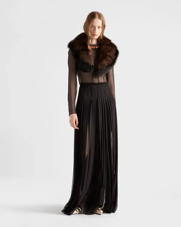 Prada Long Silk Chiffon Dress - Black | Editorialist