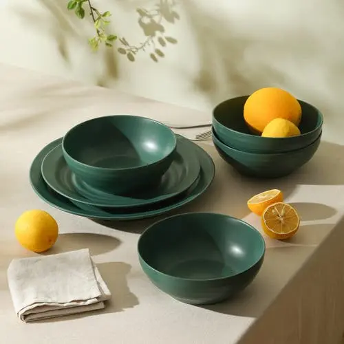 STONE + LAIN Orbit Stoneware 12-piece Dinnerware Set With Cereal Bowls - Green