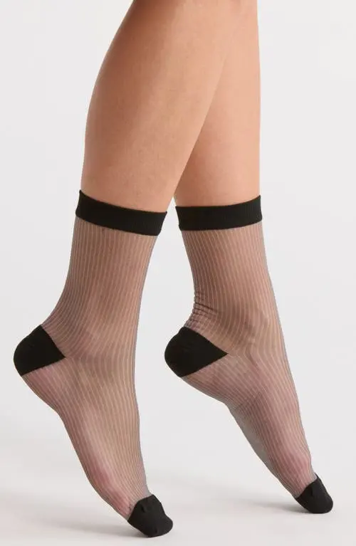 Nordstrom Vertical Stripe Sheer Crew Socks - Black