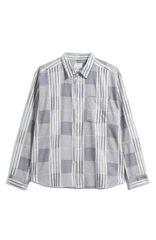 PERCIVAL Epigraph Patchwork Stripe Cotton Button-up Shirt - Navy