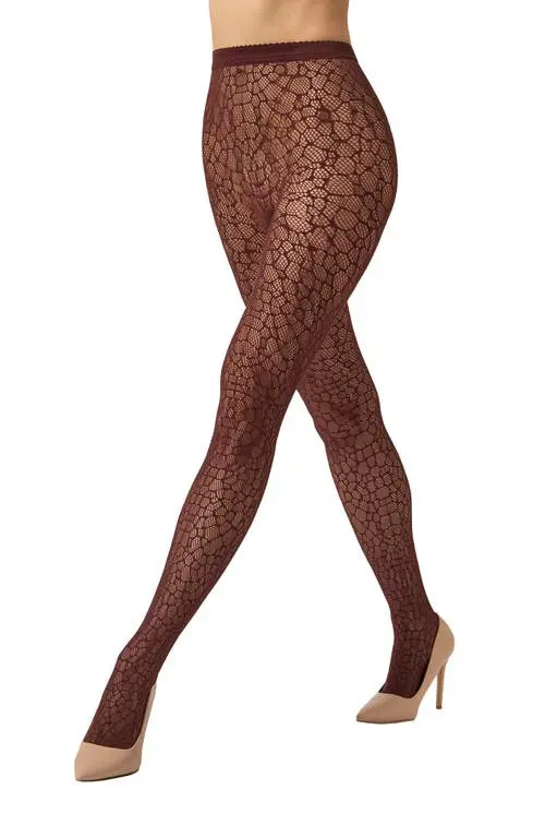 Wolford Reptile Net Tights - Mahogany