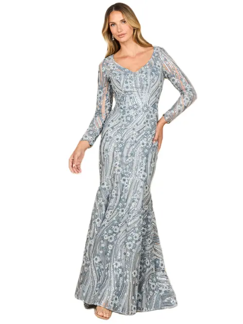 LARA NEW YORK Embroidered Mermaid Gown - Slate