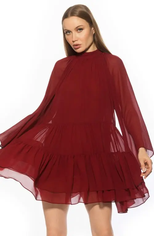 ALEXIA ADMOR Pamela Long Sleeve Shift Dress - Burgundy