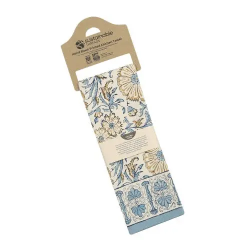 SUSTAINABLE THREADS Ivy Hand Block Printed Kitchen Towelsset Of 2